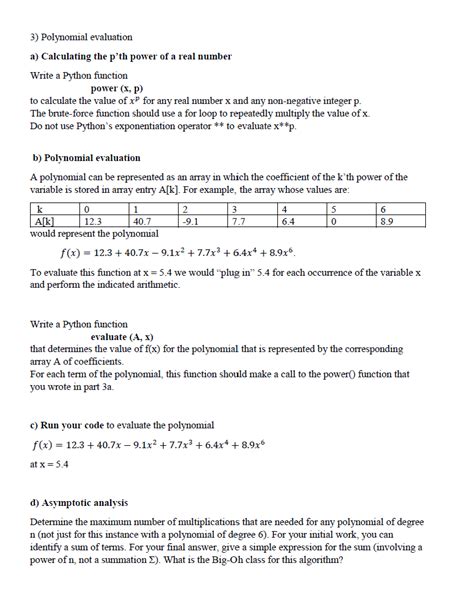 solved 3 polynomial evaluation a calculating the p th