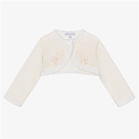 Beatrice And George Girls Embroidered Ivory Cotton Bolero