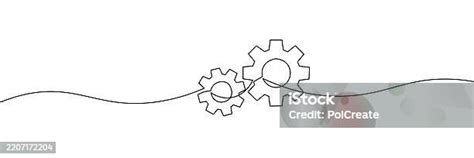 Simple Continuous Line Drawing Of Two Interlocking Gears In A Minimalist Style One Line Icon