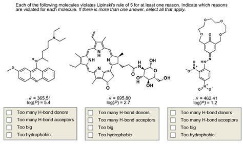 Solved Each Of The Following Molecules Violates Lipinskis
