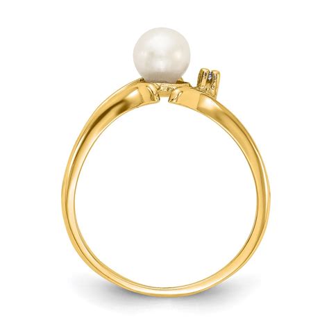 14k Yellow Gold 5mm Fw Cultured Pearl A Real Diamond Ring Y1946pl A