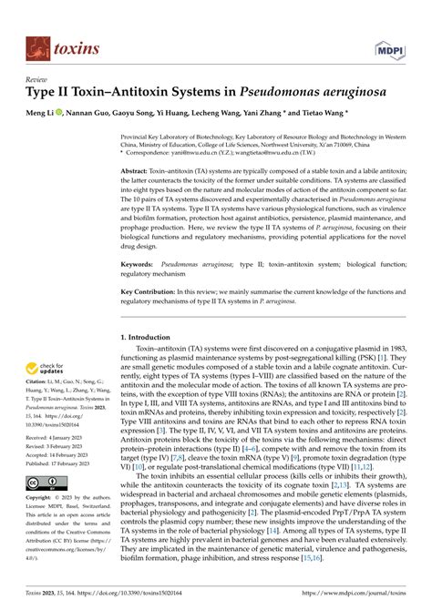 Pdf Type Ii Toxin Antitoxin Systems In Pseudomonas Aeruginosa