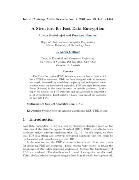 Pdf A Structure For Fast Data Encryption