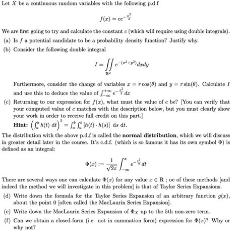Solved Let X Be A Continuous Random Variables With The