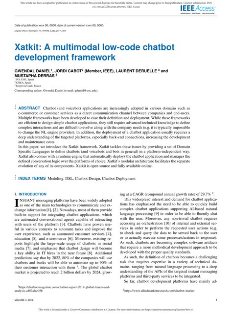 Pdf Xatkit A Multimodal Low Code Chatbot Development Framework