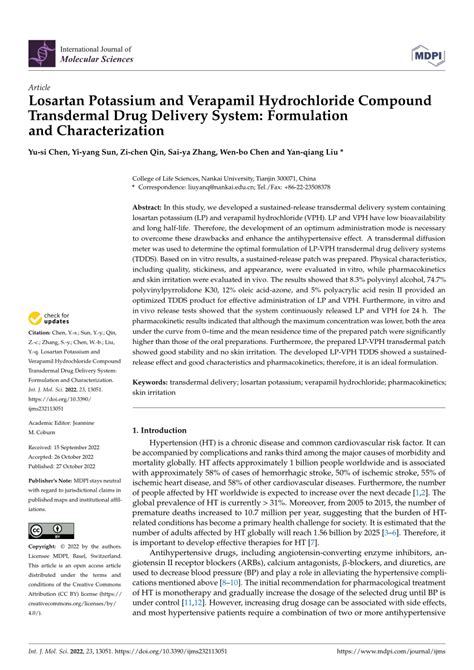 Pdf Losartan Potassium And Verapamil Hydrochloride Compound Transdermal Drug Delivery System