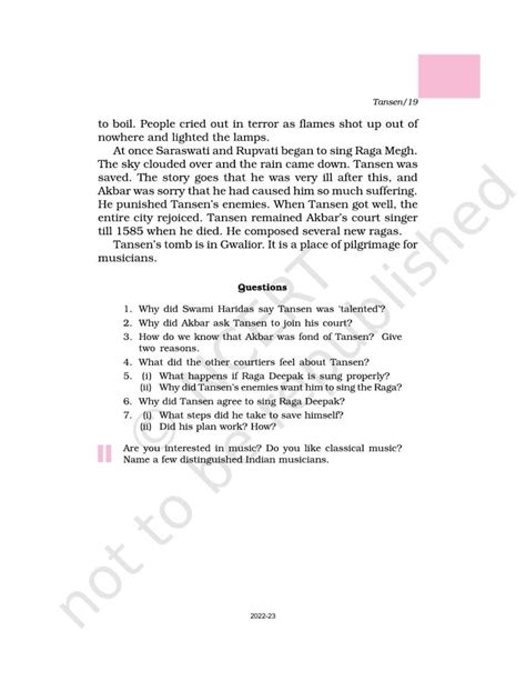 Ncert Book For Class 6 English A Pact With The Sun Chapter 5 Tansen Indcareer Schools