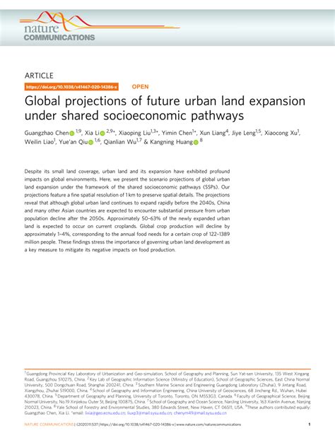 Pdf Global Projections Of Future Urban Land Expansion Under Shared Socioeconomic Pathways