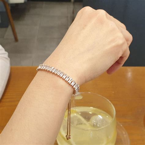 테니스 팔찌 바게트 사각 큐빅 길이조절 프리사이즈 여성