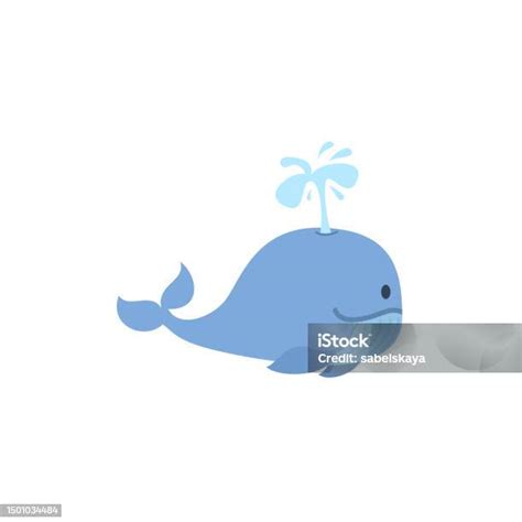 귀여운 고래가 물을 튀기고 만화 플랫 벡터 일러스트레이션이 하얀 배경에 분리되어 있다 고래에 대한 스톡 벡터 아트 및 기타 이미지 고래 귀여운 그래픽 프린트 Istock