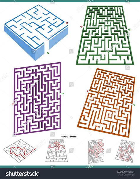 Illustration Maze Games Graphs Set Solutions Stock Vector Royalty Free 1955322205 Shutterstock