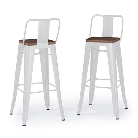 Simpli Home Rayne 30 Inch Metal Wood Bar Stool Set Of 2 In White