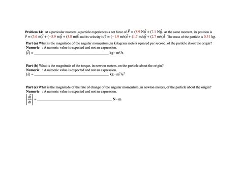 solved problem 14 at a particular moment a particle