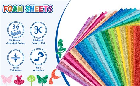 36 Pack Glitter Foam Sheets Craft 8 X 6 Inch 36 Colors
