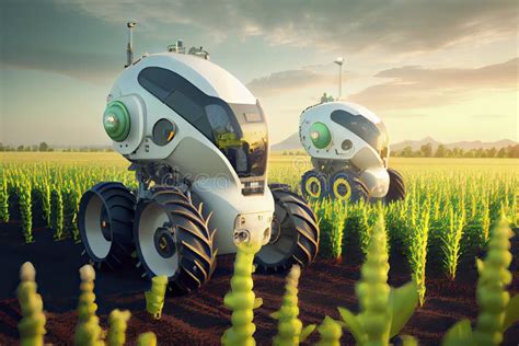 Smart Robotic Farmers Concept Robot Farmers Agriculture Technology Farm Automation Stock