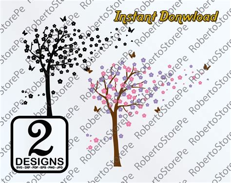 Vector Floral Tree Svg Tree Svg Silhouette Tree With Birds Etsy