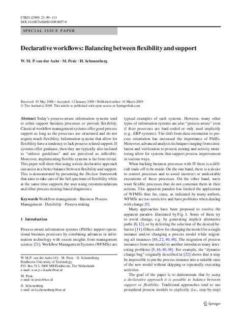 Pdf Declarative Workflows Balancing Between Flexibility And Support