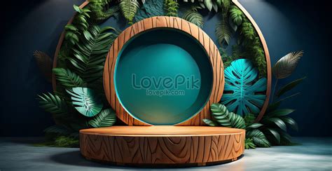 배경에 화려한 최고의 3d 아트 제품 공간 Sppresentation 상단의 나무 연단 모형 사진 무료 다운로드 Lovepik