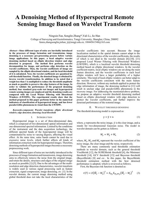 Pdf A Denoising Method Of Hyperspectral Remote Sensing Image Based On