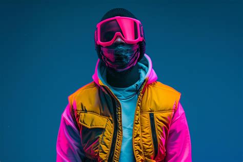 Trendy Vest With Neon Pink Ski Mask And Neon Blue Lifestyle Showcasing