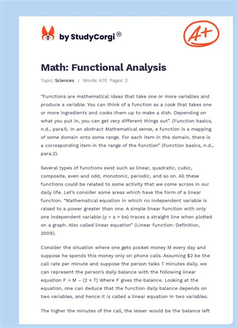 Math Functional Analysis Free Essay Example