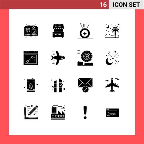 Stock Vector Icon Pack Of 16 Line Signs And Symbols For Website Browser Medal Coconut Nature