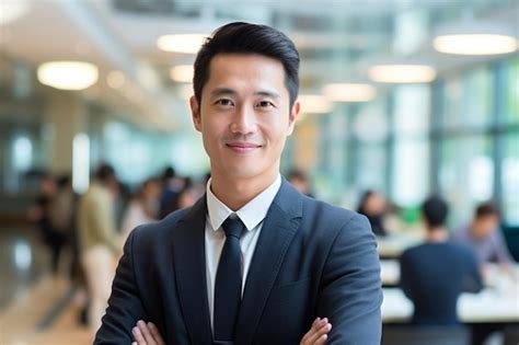 Premium Photo In Bright Modern Office A 35 Years Old Handsome Chinese