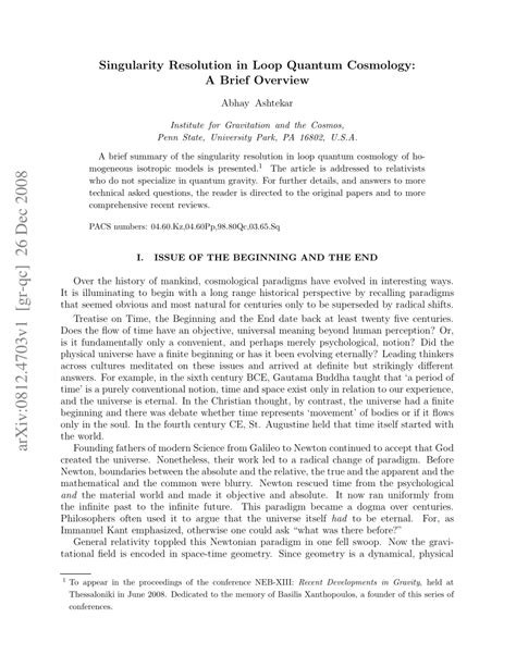 Pdf Singularity Resolution In Loop Quantum Cosmology A Brief Overview