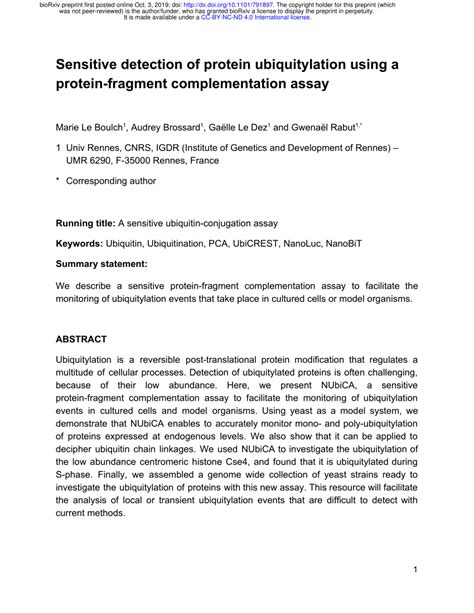 Pdf Sensitive Detection Of Protein Ubiquitylation Using A Protein Fragment Complementation Assay