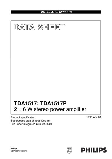 Tda1517p Audio Amp 2 X 6 W Stereo Power Amplifier Pdip 18 Hdip18