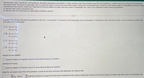 Solved Teat The Given Daim Idontify The Nul Hypothosis