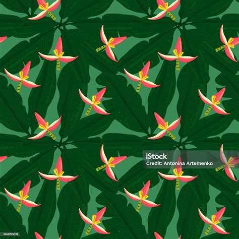 흰색 배경에 손으로 그린 열대 바나나 잎과 꽃 원활한 벡터 패턴입니다 섬유 직물 벽지 또는 포장지를 인쇄하십시오 0명에 대한 스톡 벡터 아트 및 기타 이미지 Istock