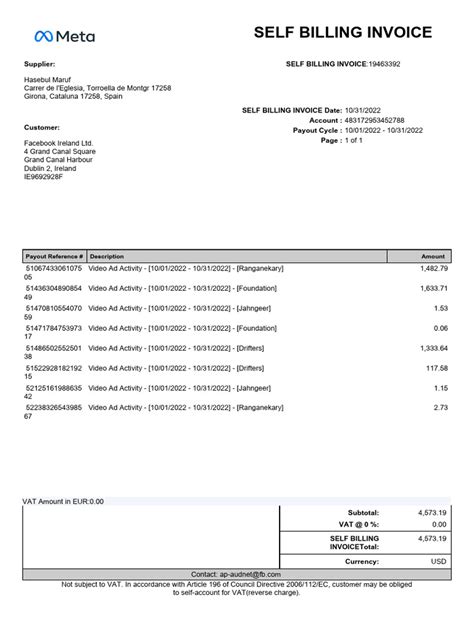 Facebook Self Billing Invoice 102022 Pdf Invoice Payments
