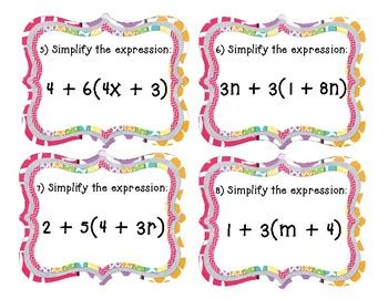 Simplifying Expressions Combining Like Terms Task Cards By Mrs Kaley Lyons