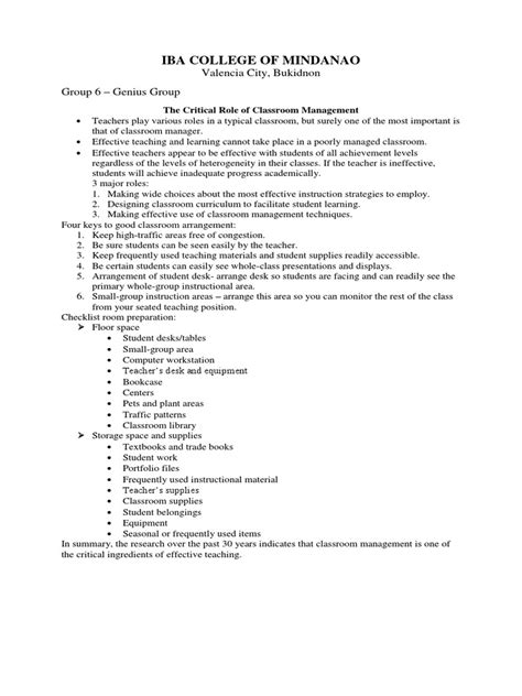 Classroom Management Report Pdf