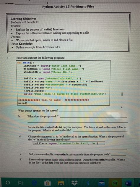 Solved Python Activity Writing To Files Learning Chegg Com