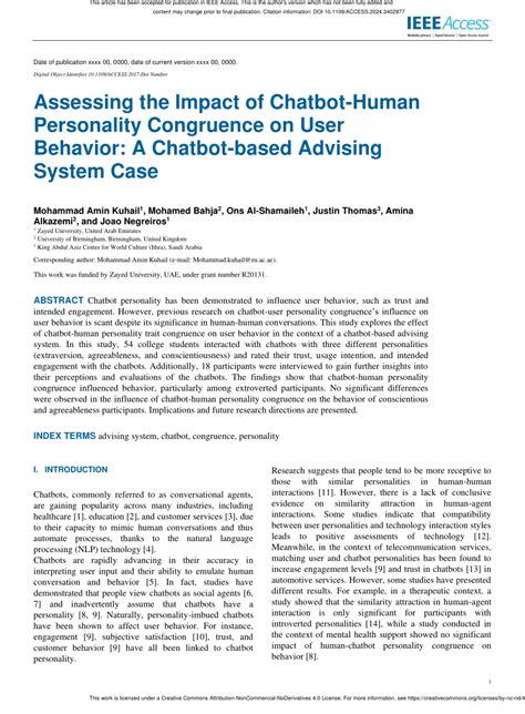 PDF Assessing The Impact Of Chatbot Human Personality Congruence On User Behavior A Chatbot