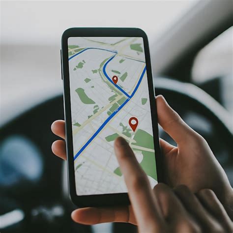 Premium Photo A Hand Pointing At A Gps Navigator Icon On A Smartphone Screen With A Map