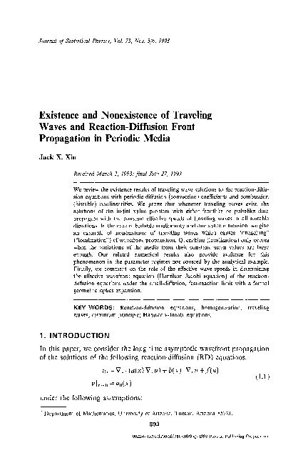 Pdf Existence And Nonexistence Of Traveling Waves And Reaction Diffusion Front Propagation In