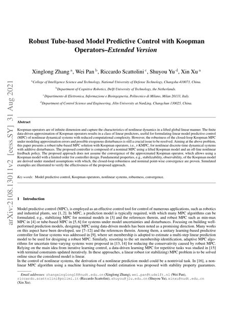 Pdf Robust Tube Based Model Predictive Control With Koopman Operators