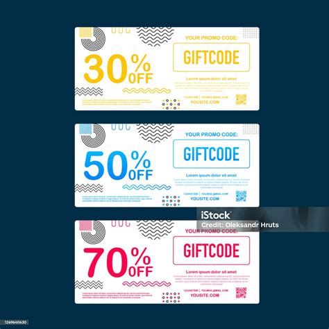 템플릿 빨간색과 파란색 기프트 카드 프로모션 코드 쿠폰 코드가 있는 벡터 기프트 바우처 벡터 스톡 일러스트레이션입니다 쿠폰에 대한 스톡 벡터 아트 및 기타 이미지 Istock