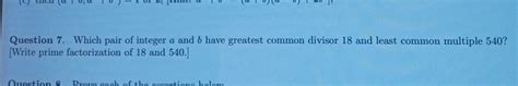 question 7 which pair of integer a and b have greatest common divisor