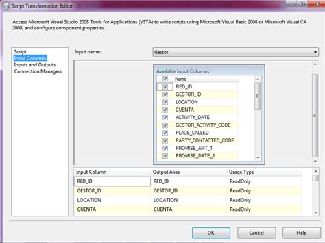 Sql Script Component Wont Show All The Input Columns In The Script