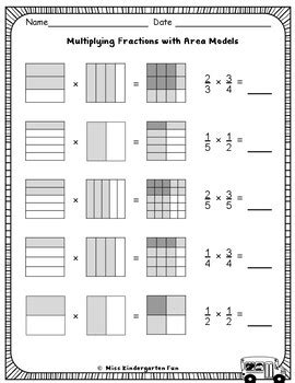 5th Grade Multiplying Fractions Using Area Models Practice Worksheets