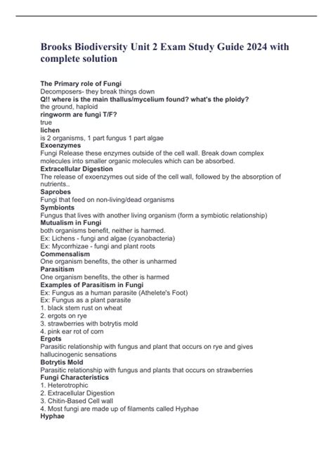 Brooks Biodiversity Unit 2 Exam Study Guide 2024 With Complete Solution
