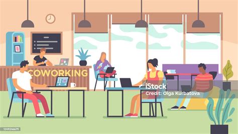 공동 작업 오픈 스페이스 오피스 다국적 직원 근로자 함께 플랫 벡터 개념에서 컴퓨터에서 이야기하고 일하는 사람들 개념에 대한 스톡 벡터 아트 및 기타 이미지 Istock