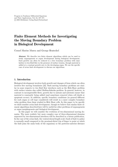 Pdf Finite Element Methods For Investigating The Moving Boundary Problem In Biological Development