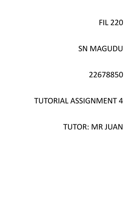 Fil 220 Assignment 4 Tutorial Assignemnt 4 Fil 220 Sn Magudu