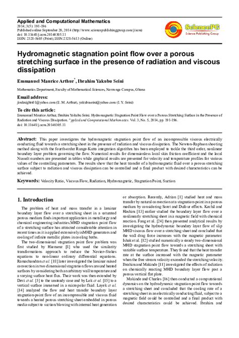 Pdf Hydromagnetic Stagnation Point Flow Over A Porous Stretching Surface In The Presence Of