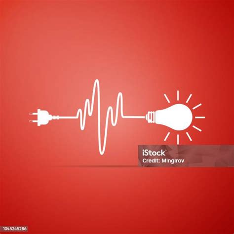 와이어 플러그와 전구 아이콘 빨간색 배경에 고립 플러그 램프 및 코드의 형태로 전기 및 조명의 개념입니다 평면 디자인입니다 벡터 일러스트 레이 션 0명에 대한 스톡 벡터